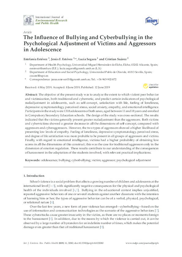 (PDF) The Influence of Bullying and Cyberbullying in the Psychological ...