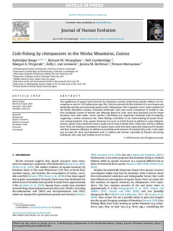 (PDF) Crab-fishing by chimpanzees in the Nimba Mountains, Guinea