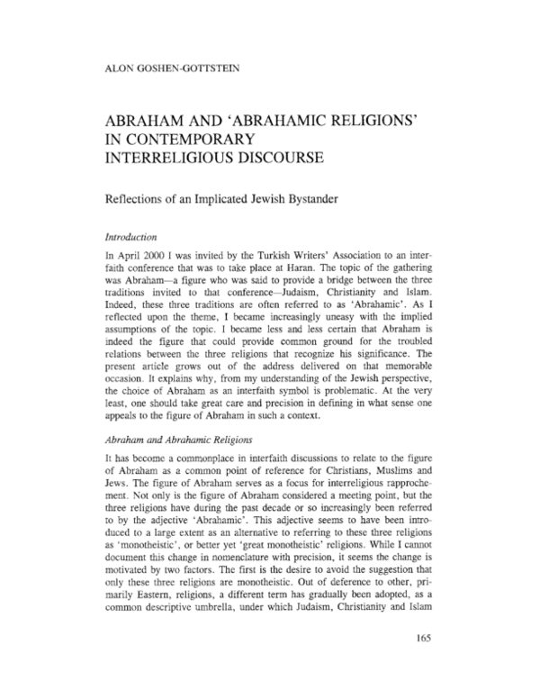 (PDF) Judaism, Christianity, and Islam: The problem of "Abrahamic ...