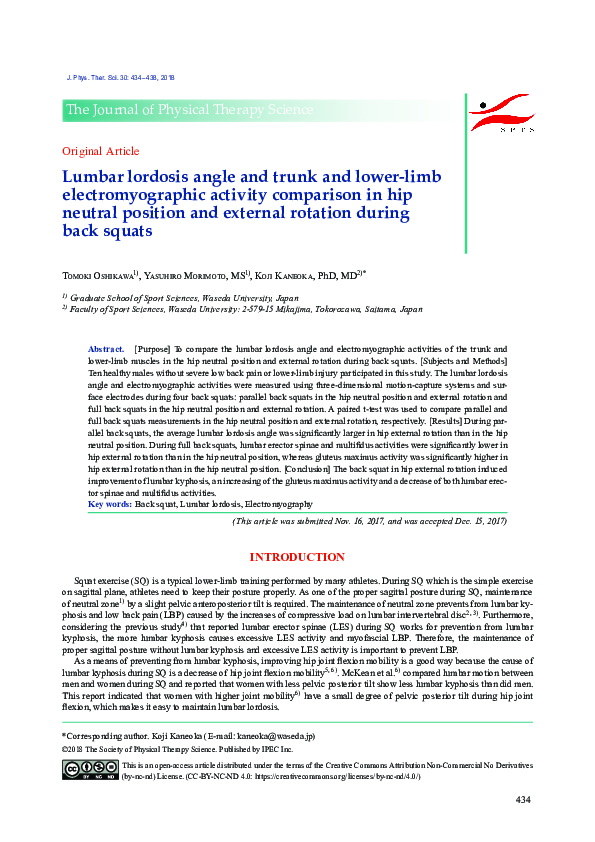 (PDF) Lumbar lordosis angle and trunk and lower-limb electromyographic ...