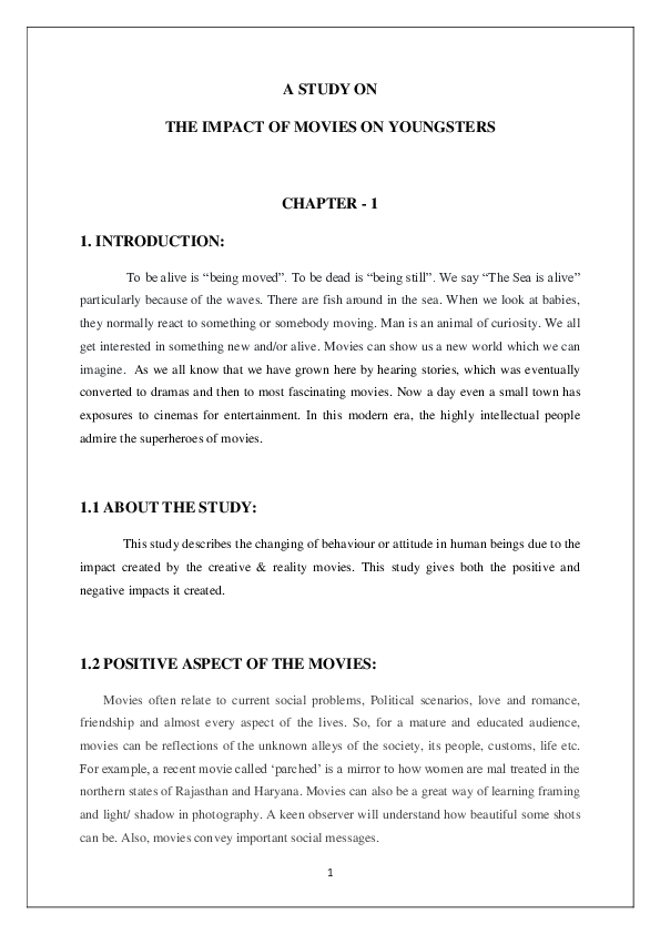 (PDF) A STUDY ON THE IMPACT OF MOVIES ON YOUNGSTERS CHAPTER -1
