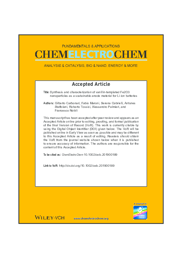 (PDF) Synthesis and Characterization of Vanillin‐Templated Fe2O3 Nanoparticles as a Sustainable ...