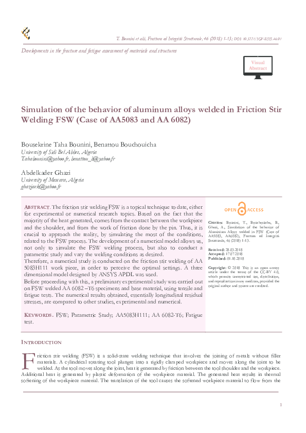 (PDF) Simulation of the behavior of aluminum alloys welded in Friction ...
