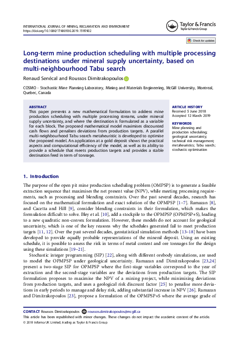 (PDF) Long-term mine production scheduling with multiple processing ...