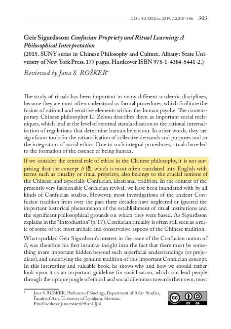 (PDF) Geir Sigurđsson: Confucian Propriety and Ritual Learning: A ...