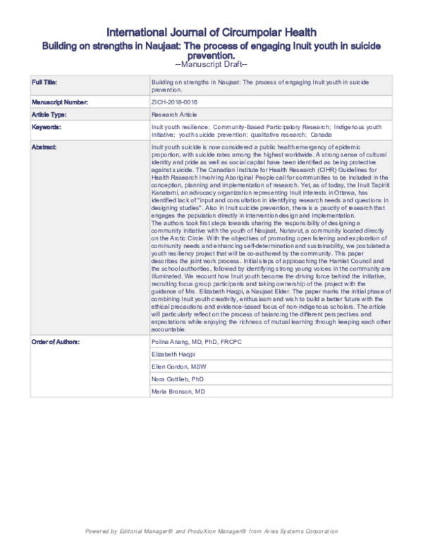 (PDF) Building on strengths in Naujaat: The process of engaging Inuit ...