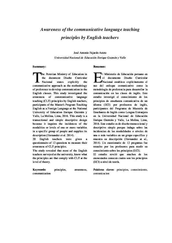 (PDF) Awareness of the communicative language teaching principles by ...