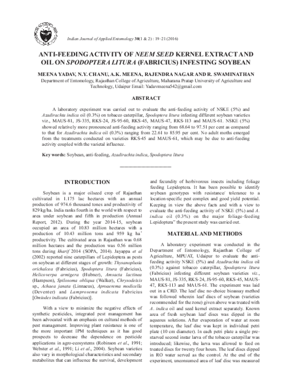(PDF) ANTI-FEEDING ACTIVITY OF NEEM SEED KERNEL EXTRACT AND OIL ON ...