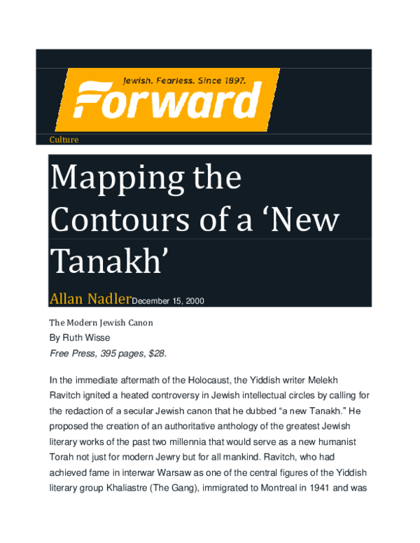 (PDF) Ruth Wisse's Masterful Modern Jewish Canon