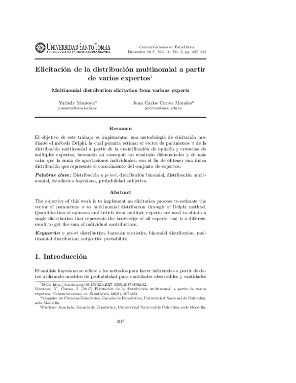 (PDF) Multinomial distribution elicitation from various experts