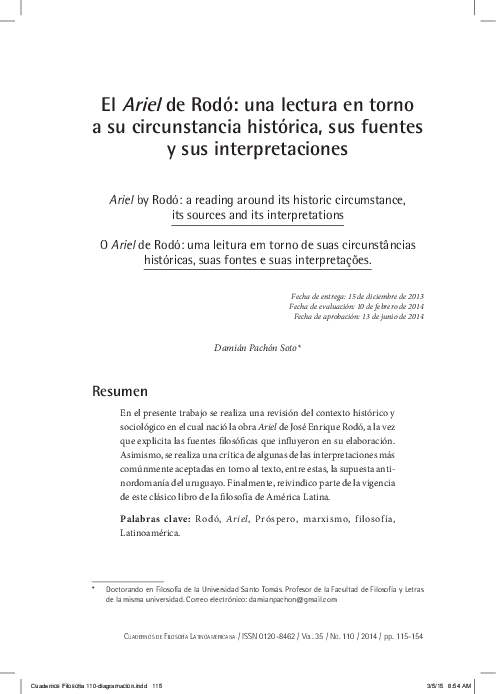 (PDF) Ariel by Rodó: a reading around its historic circumstance, its ...