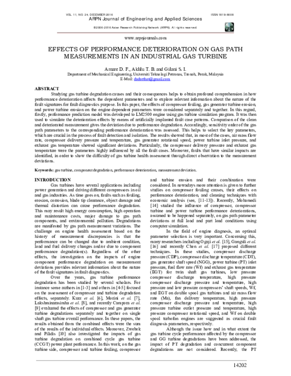 Pdf Effects Of Performance Deterioration On Gas Path Measurements In