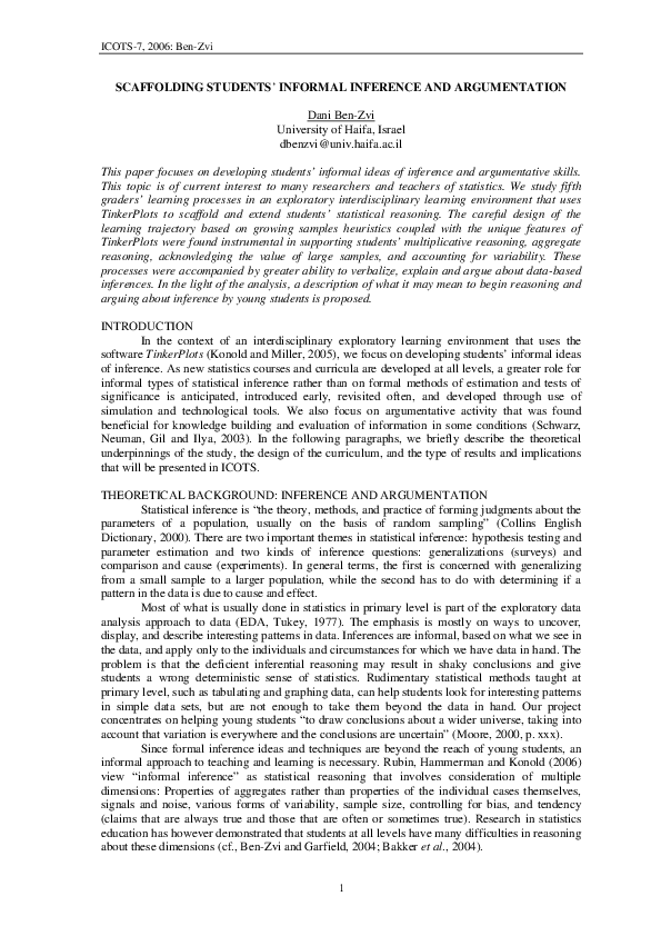 (PDF) Scaffolding students' informal inference and argumentation