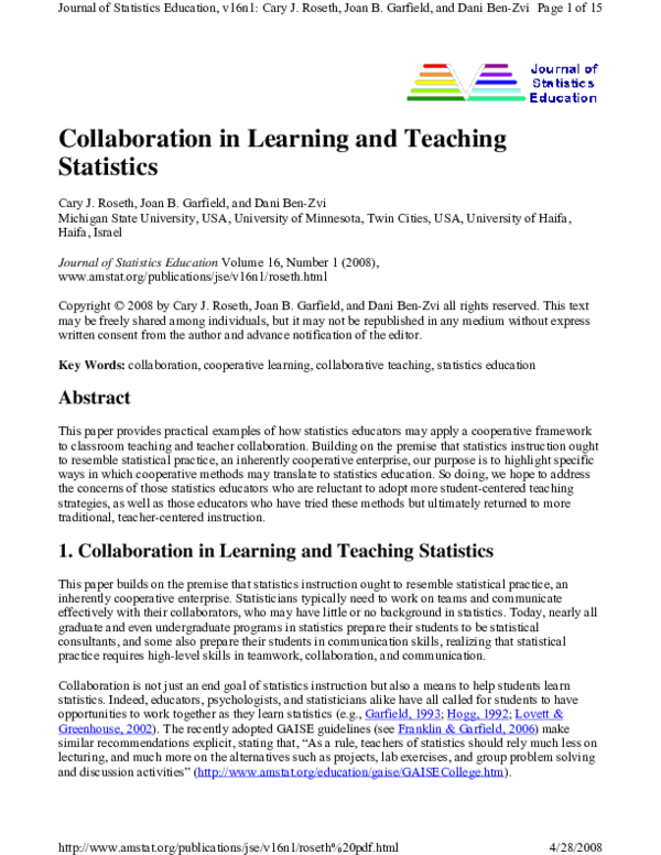 (PDF) Collaboration in learning and teaching statistics