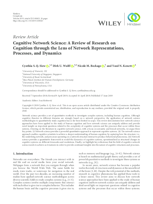 (PDF) Cognitive Network Science: A Review of Research on Cognition through the Lens of Network ...