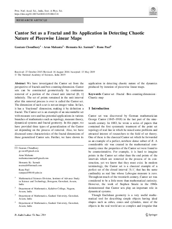 Pdf Cantor Set As A Fractal And Its Application In Detecting Chaotic Nature Of Piecewise