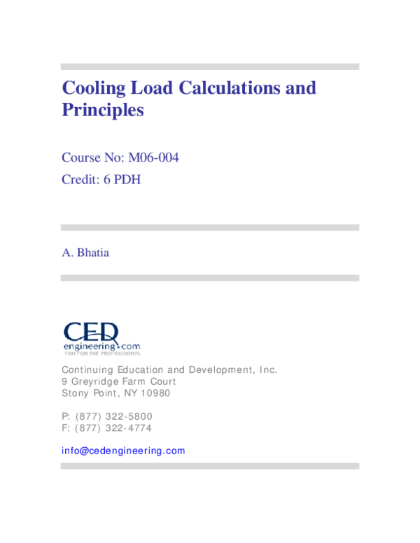 (PDF) Cooling Load Calculations and Principles Credit: 6 PDH