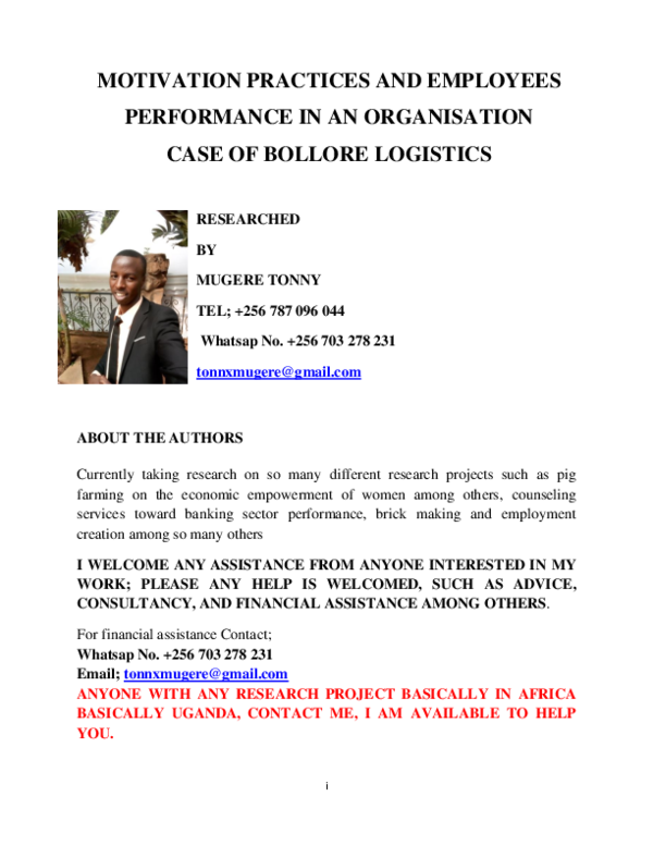 (PDF) MOTIVATION PRACTICES AND EMPLOYEES PERFORMANCE IN AN ORGANISATION ...
