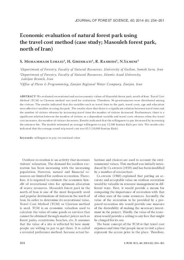 (PDF) Economic evaluation of natural forest park using the travel cost ...