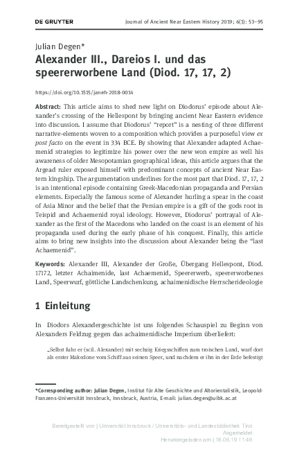 (PDF) Julian Degen, Alexander III., Dareios I. und das speererworbene ...