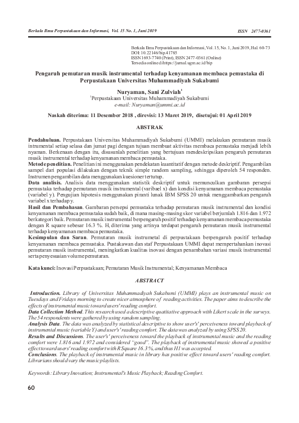 (PDF) Pengaruh pemutaran musik instrumental terhadap kenyamanan membaca ...
