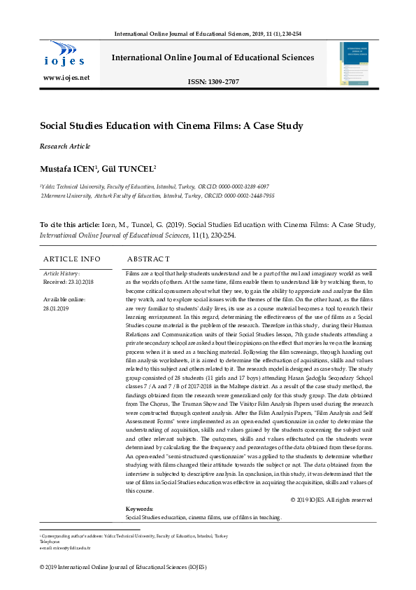 (PDF) Social Studies Education with Cinema Films: A Case Study