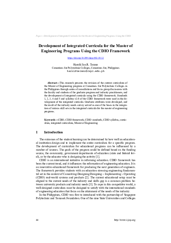 (PDF) Development of Integrated Curricula for the Master of Engineering ...