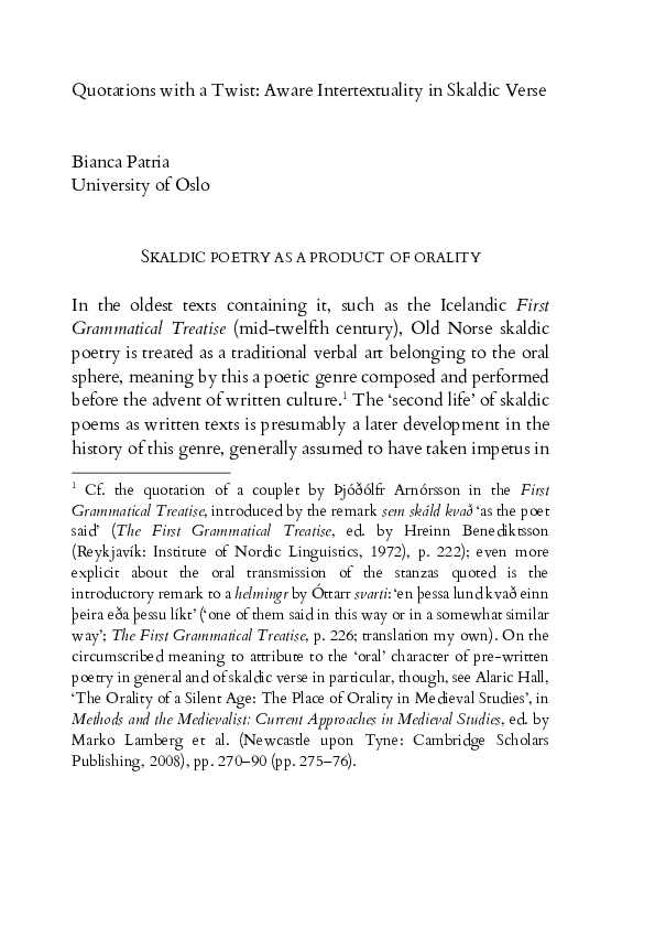 (PDF) Quotations with a Twist: Aware Intertextuality in Skaldic Verse