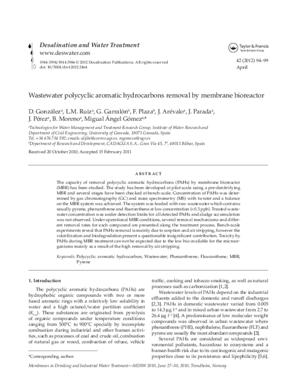 (PDF) Wastewater polycyclic aromatic hydrocarbons removal by membrane bioreactor