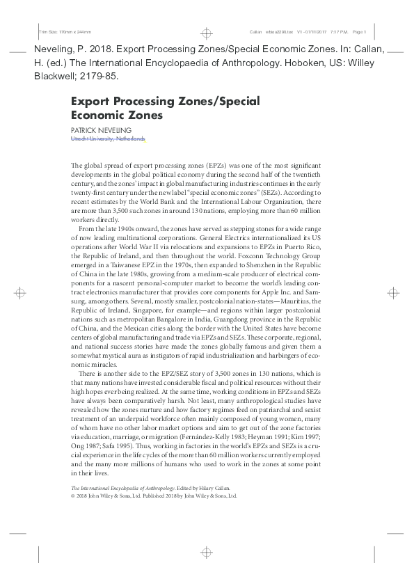 (PDF) Export Processing Zones / Special Economic Zones