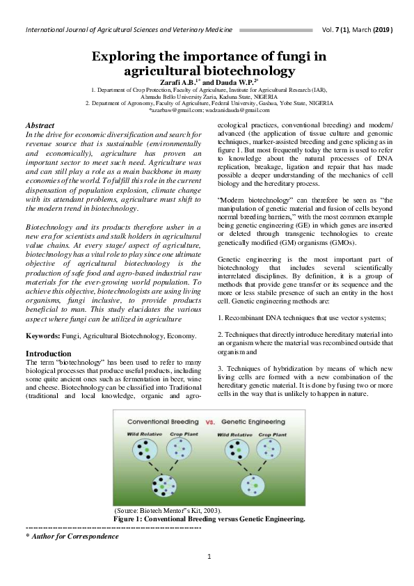 (PDF) Exploring the importance of fungi in agricultural biotechnology