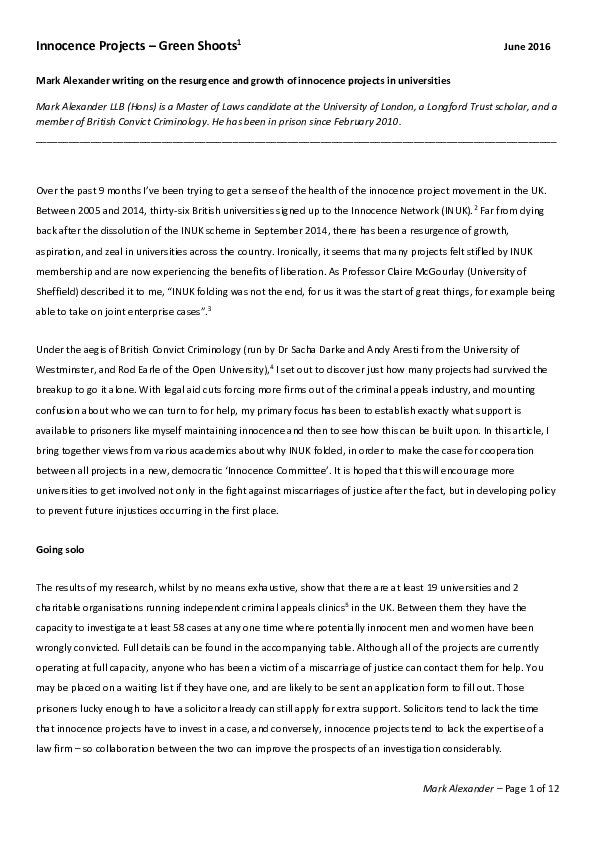 Innocence Projects - Green Shoots