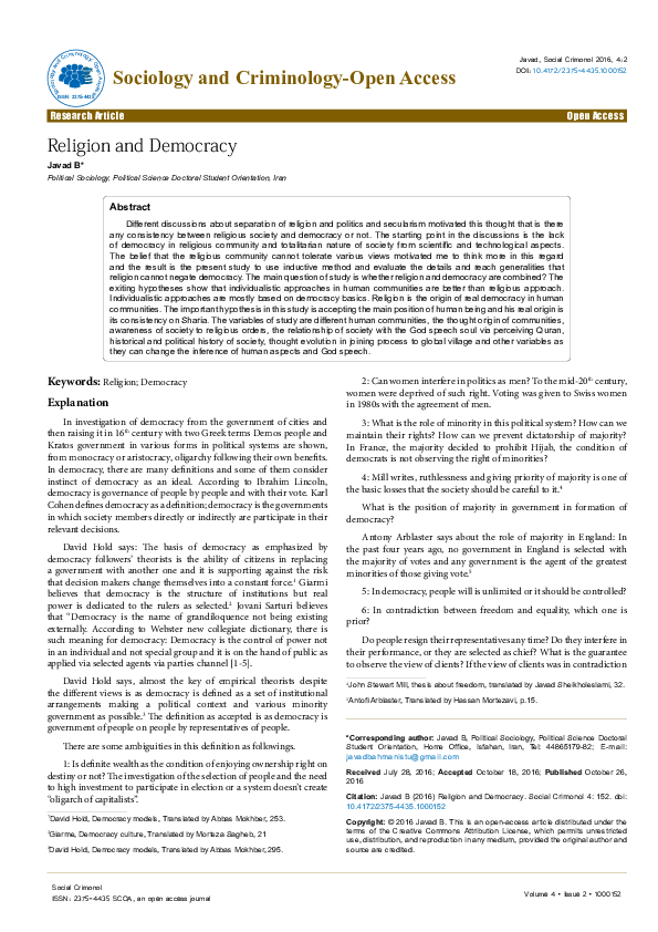 (PDF) Religion and Democracy