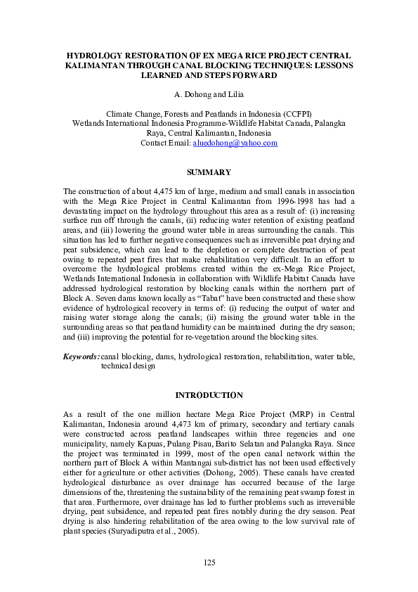 (PDF) HYDROLOGY RESTORATION OF EX MEGA RICE PROJECT CENTRAL KALIMANTAN ...