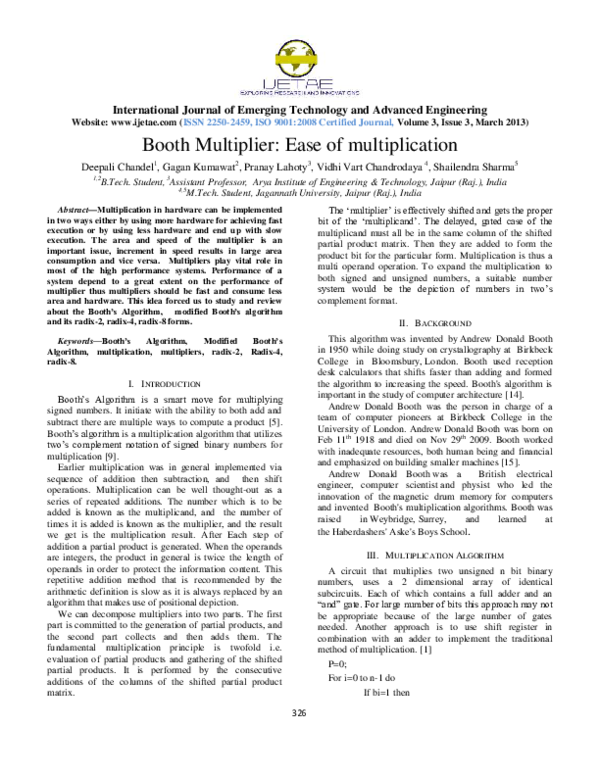 (PDF) Booth Multiplier: Ease of multiplication