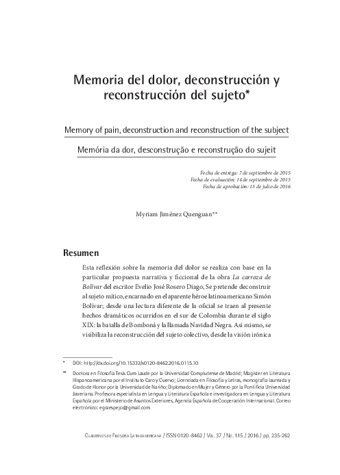 (PDF) Memory of pain, deconstruction and reconstruction of the subject