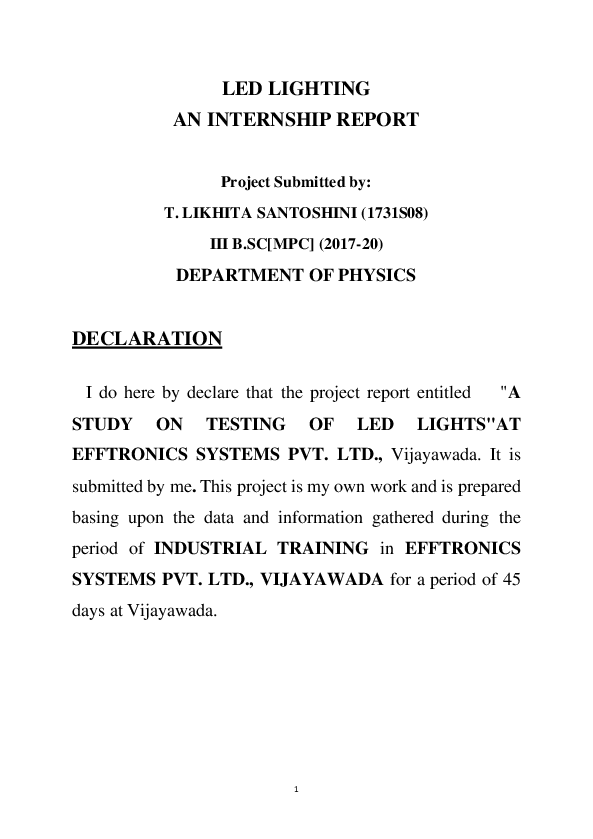 (DOC) LED LIGHTING AN INTERNSHIP REPORT DEPARTMENT OF PHYSICS DECLARATION