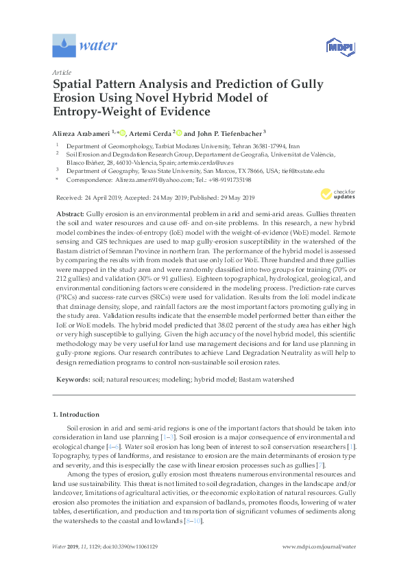 Pdf Spatial Pattern Analysis And Prediction Of Gully Erosion Using
