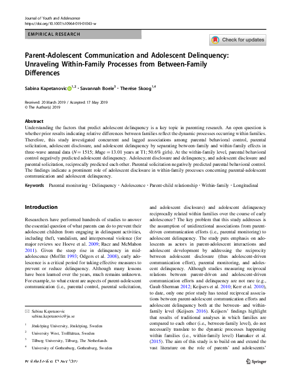 (PDF) Parent-Adolescent Communication and Adolescent Delinquency: Unraveling Within-Family ...