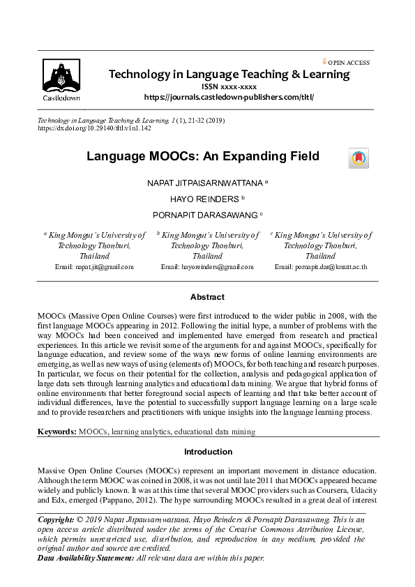 (PDF) Language MOOCs: An Expanding Field (PDF) Language MOOCs: An Expanding Field