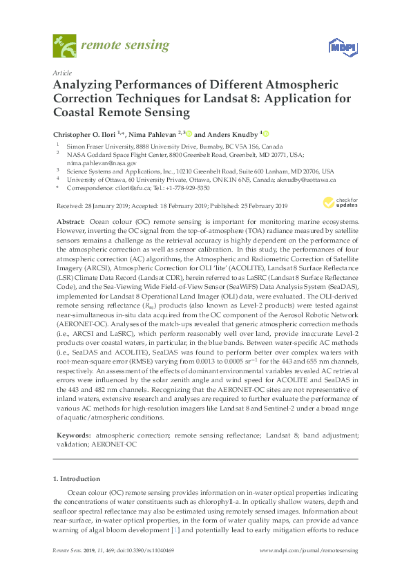 Pdf Analyzing Performances Of Different Atmospheric Correction Techniques For Landsat 8