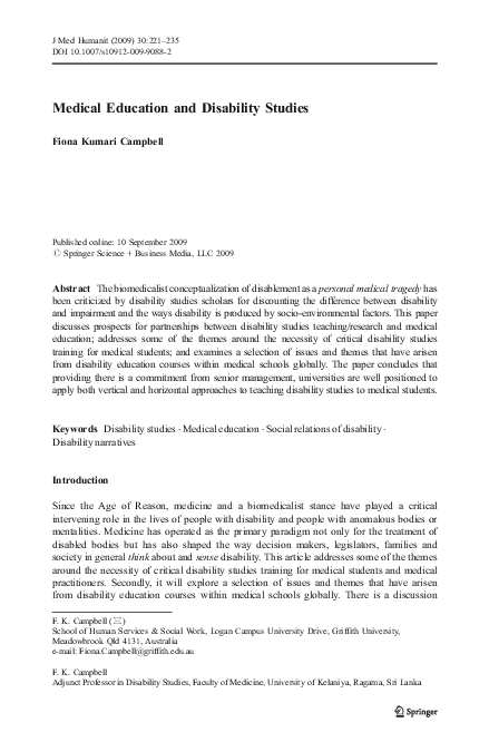 (PDF) Campbell, F. A.K. (2009). Medical Education and Disability ...