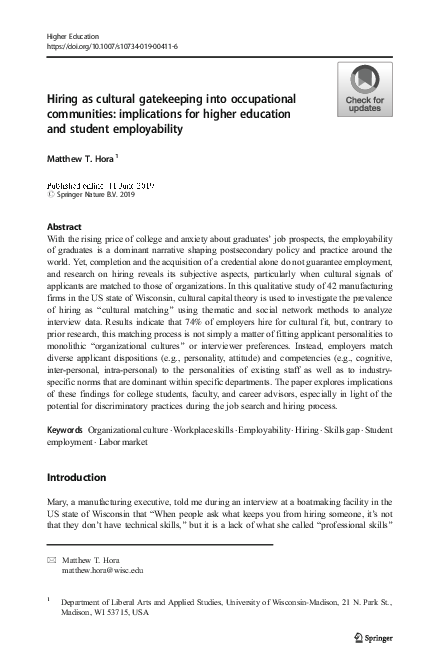 (PDF) Hiring as cultural gatekeeping into occupational communities ...