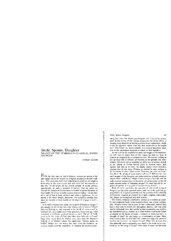 (PDF) Arthur Green, “Bride, Spouse, Daughter: Images of the Feminine in ...