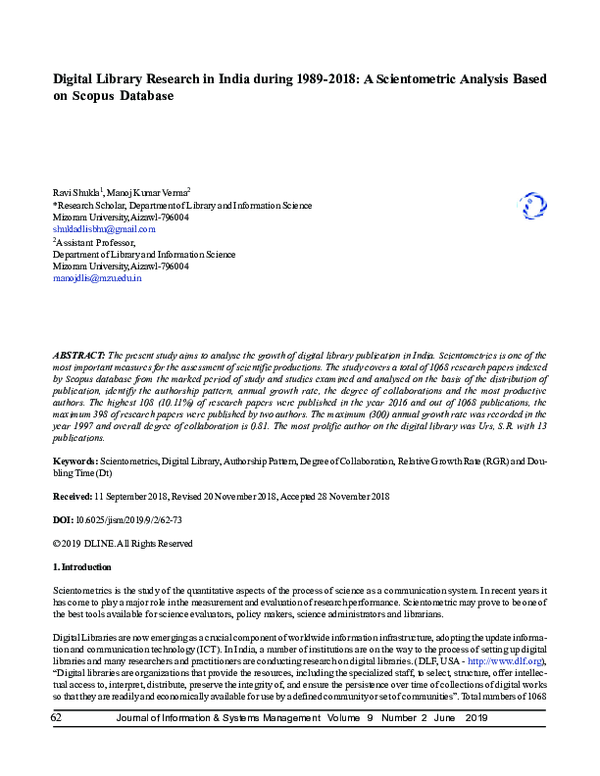 (PDF) Digital Library Research in India during 1989-2018: A ...