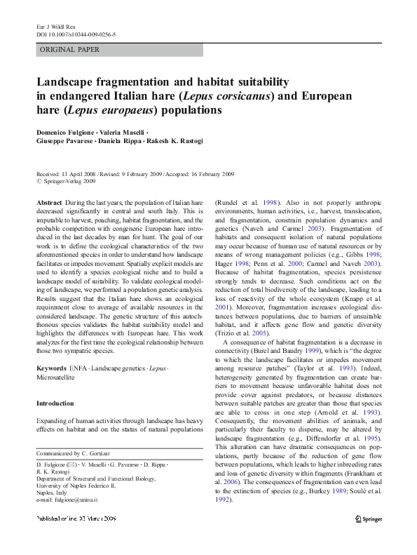 (PDF) Landscape fragmentation and habitat suitability in endangered ...