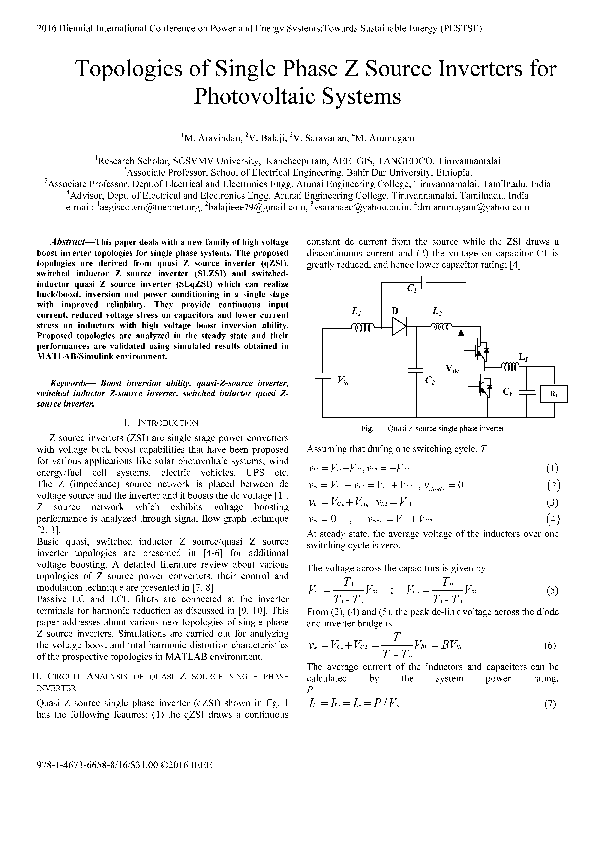 (PDF) Topologies of Single Phase Z Source Inverters for Photovoltaic Systems