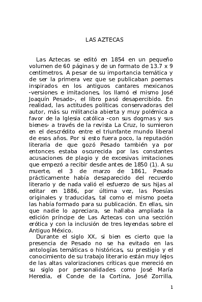 (DOC) Las Aztecas. Poesías tomadas de los antiguos cantares mexicanos ...