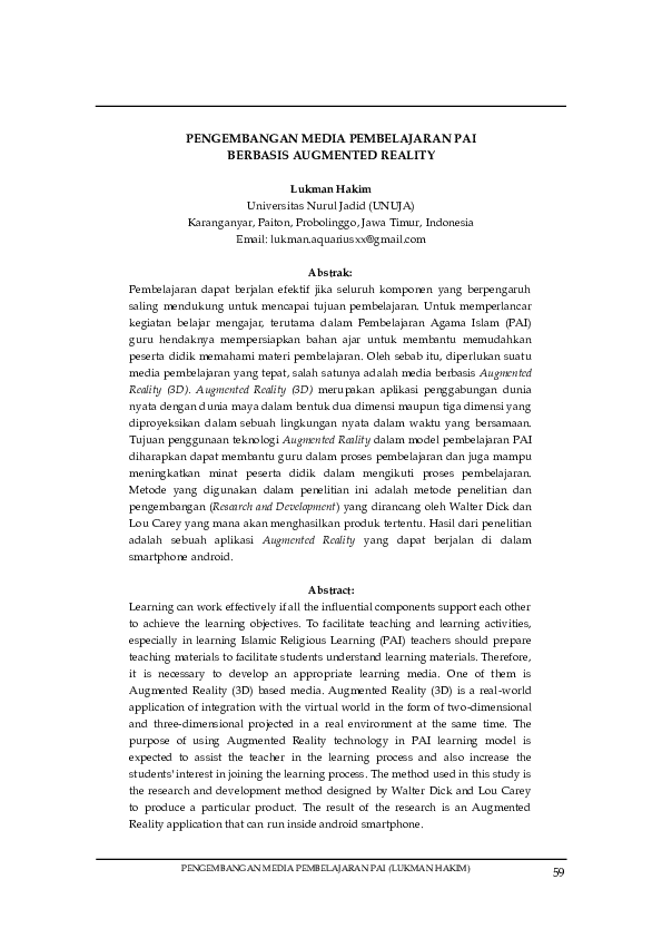 (PDF) PENGEMBANGAN MEDIA PEMBELAJARAN PAI BERBASIS AUGMENTED REALITY