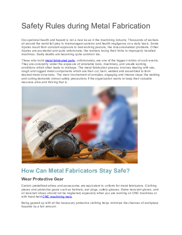 (PDF) Safety Rules during Metal Fabrication